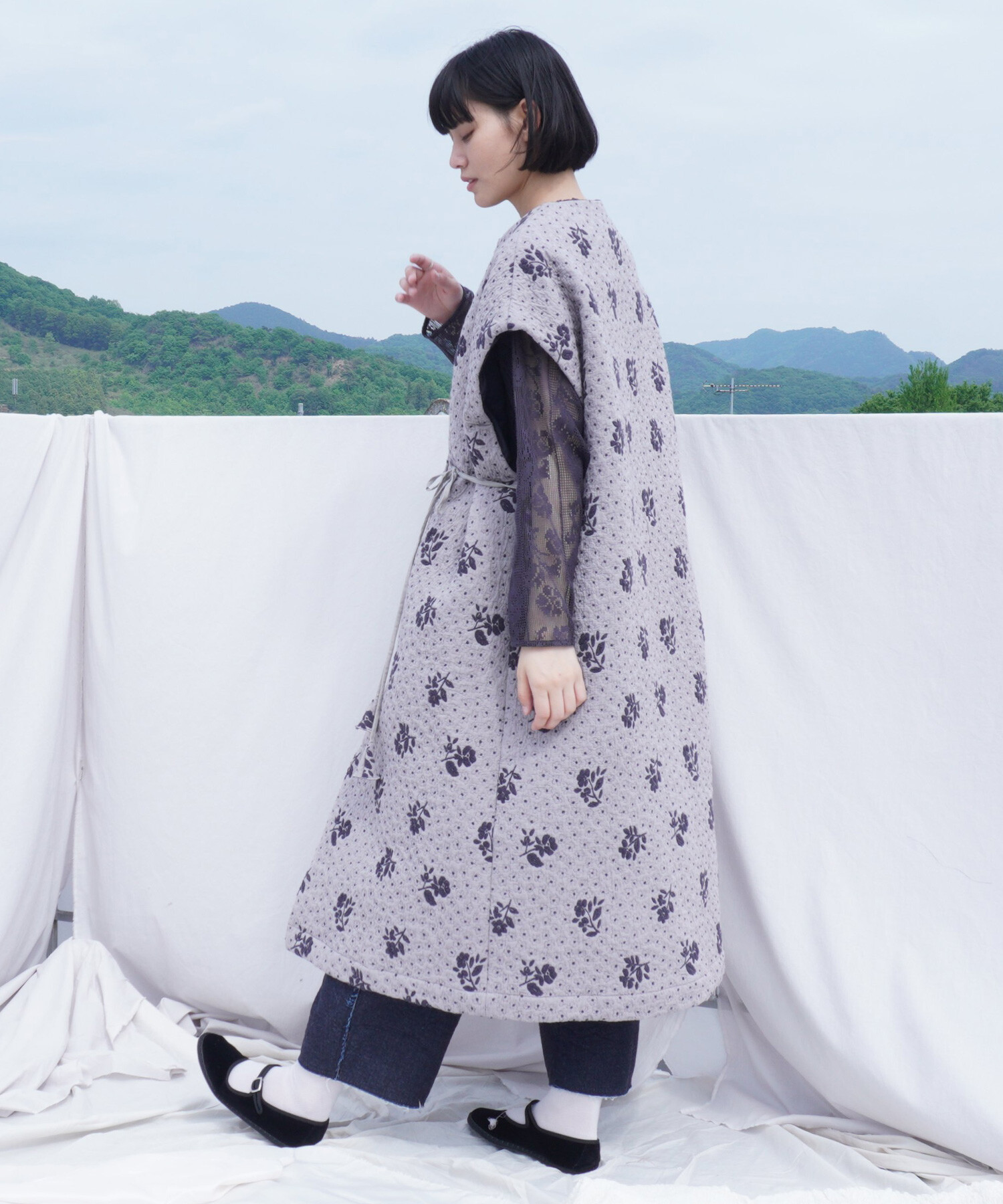 AMBIDEX Store △〇flower vintage jacquard ロングジレ(F AMBIDEX Store △〇flower vintage jacquard ロングジレ(F
